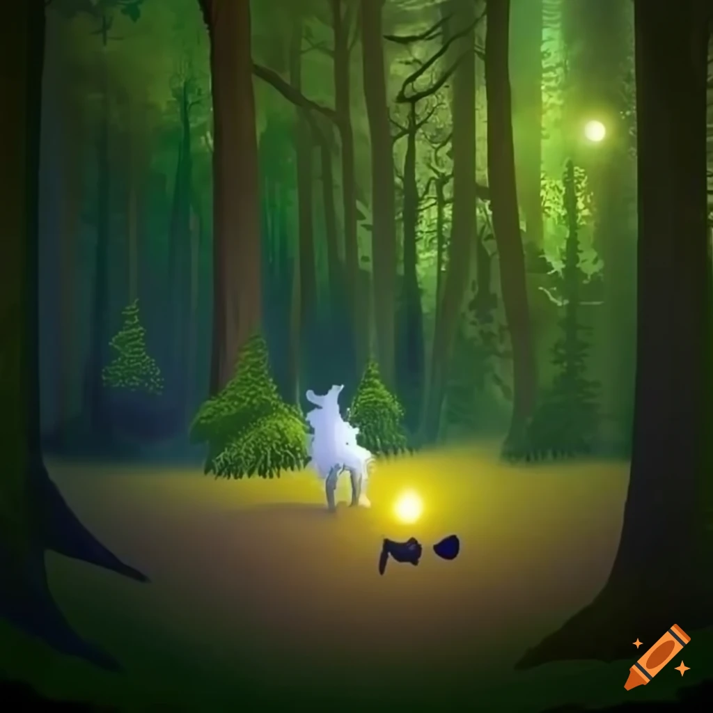 Enchanted forest with a majestic black Labrador under the moonlight on ...