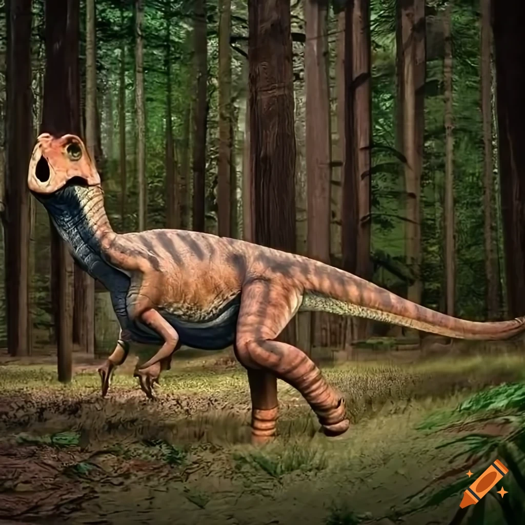 Colorful Hadrosaurus dinosaur in natural forest environment on Craiyon
