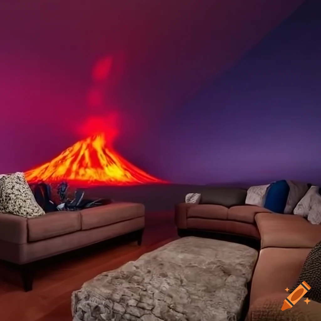Volcano and thermal springs inspired living room on Craiyon