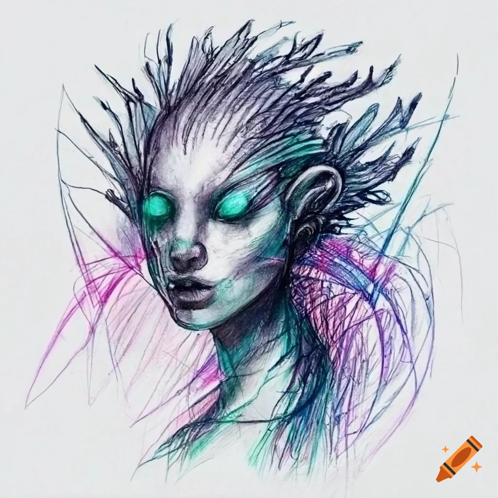 Mythical creature with electric body in pencil sketch on Craiyon