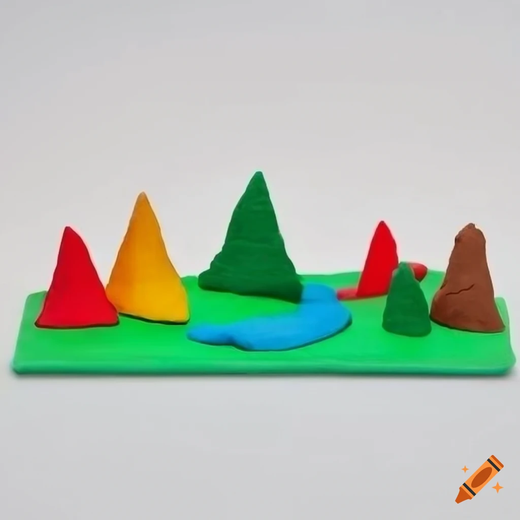 Modelling clay landscape created by primary school children against a ...