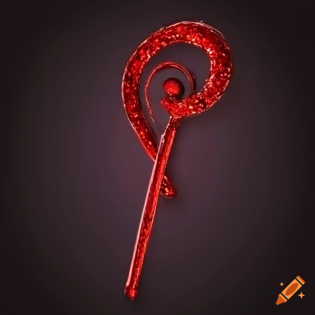 Shimmering red metal staff on black background on Craiyon