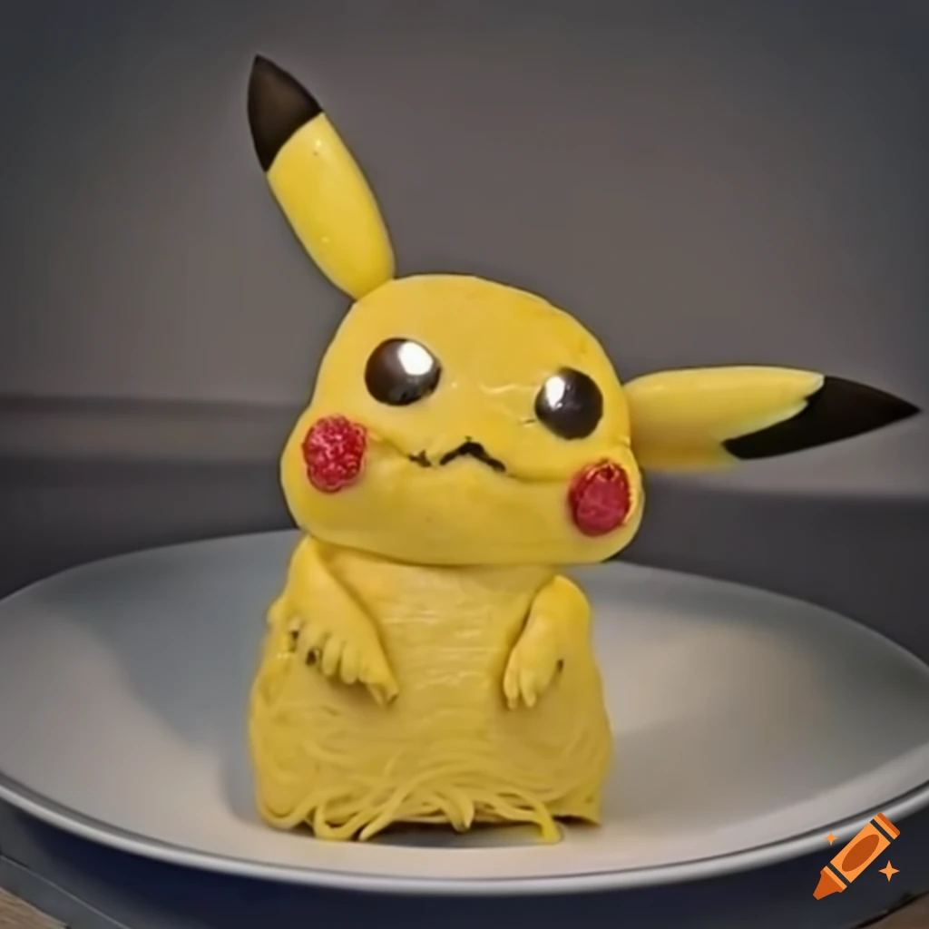 Creative dish featuring pikachu made out of spaghetti on Craiyon
