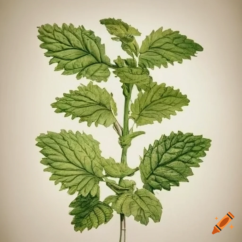 Vintage botanical artwork of pressed lemon balm plants on Craiyon