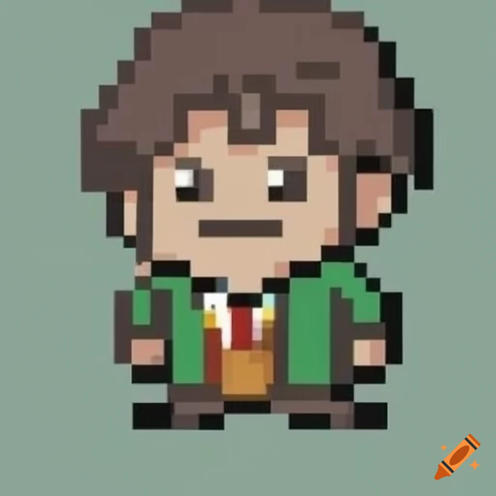 8-bit Frodo Baggins in a pixel art style on Craiyon