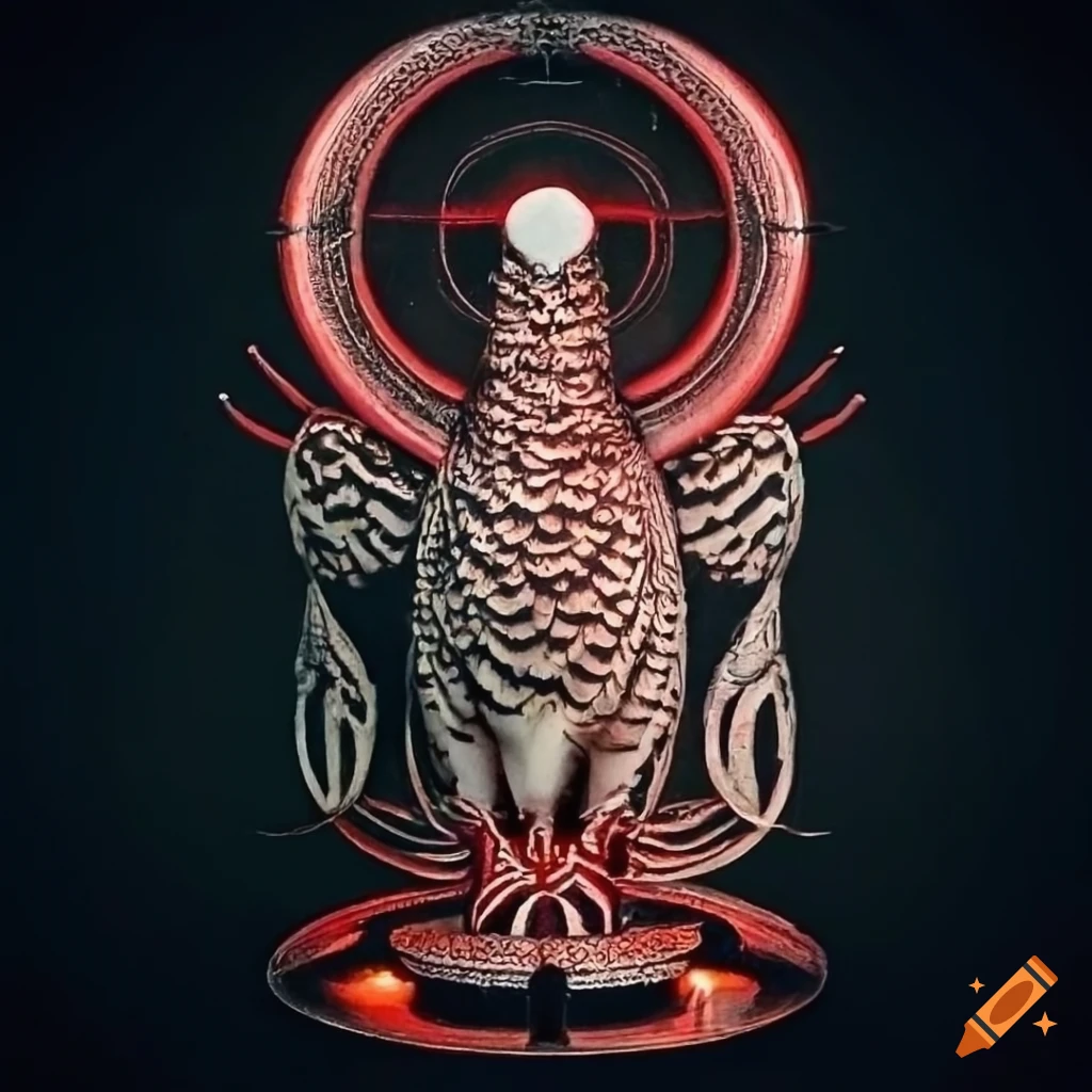 Emblem of Ogboni cult with wise white owl symbol in red, black, and ...