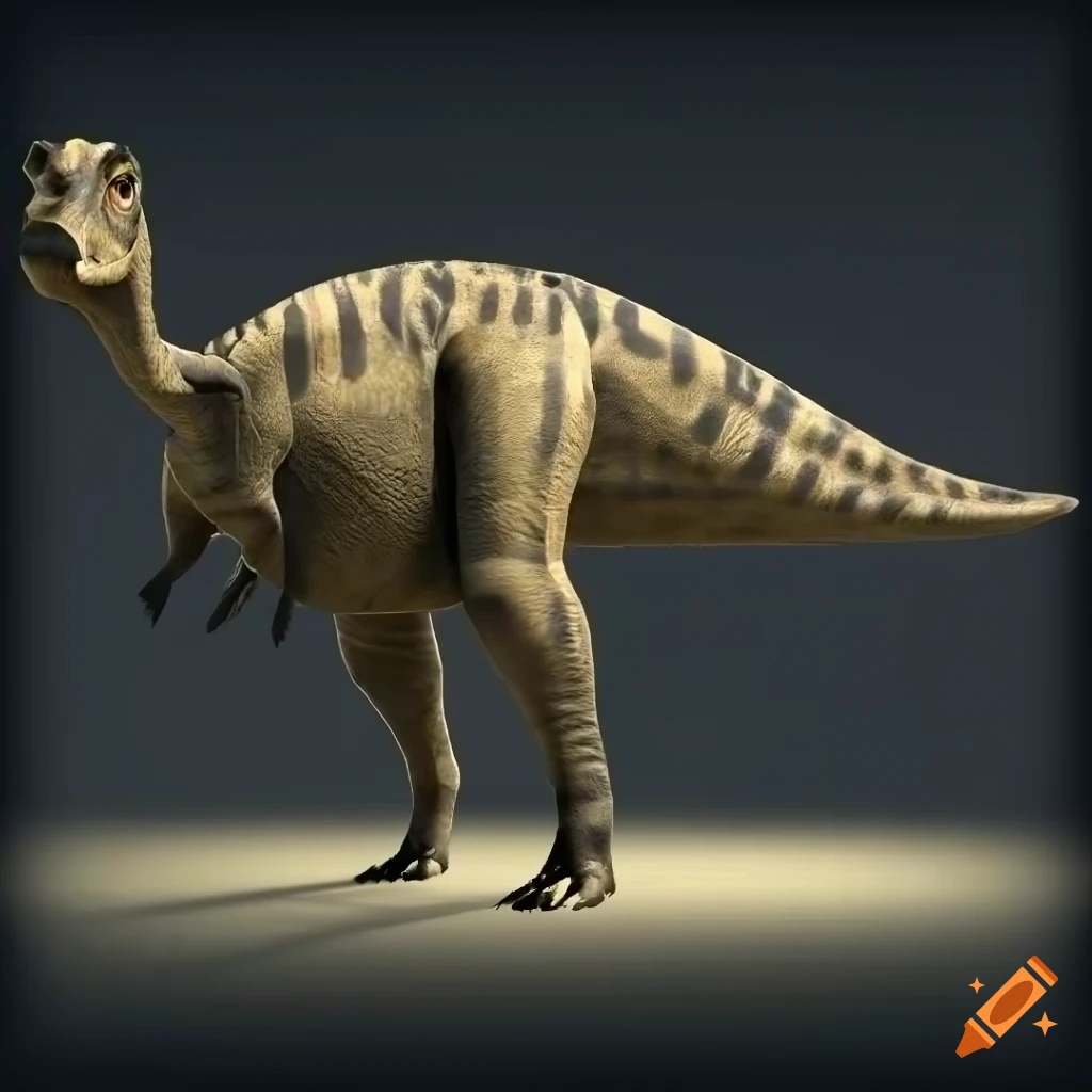 Hadrosaurus dinosaur with piglet-like color pattern in natural forest ...