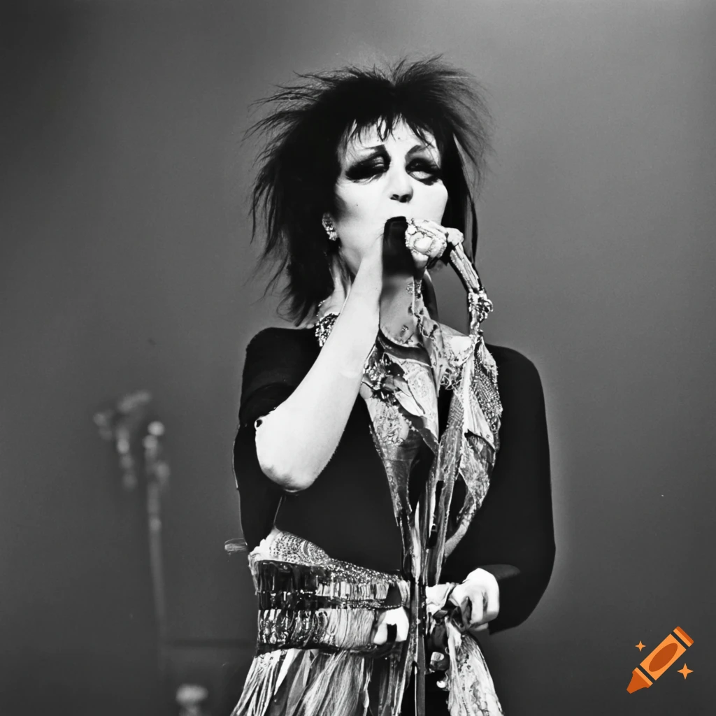 Rock musicians Siouxsie Sioux and her band at the Vortex Club in London ...