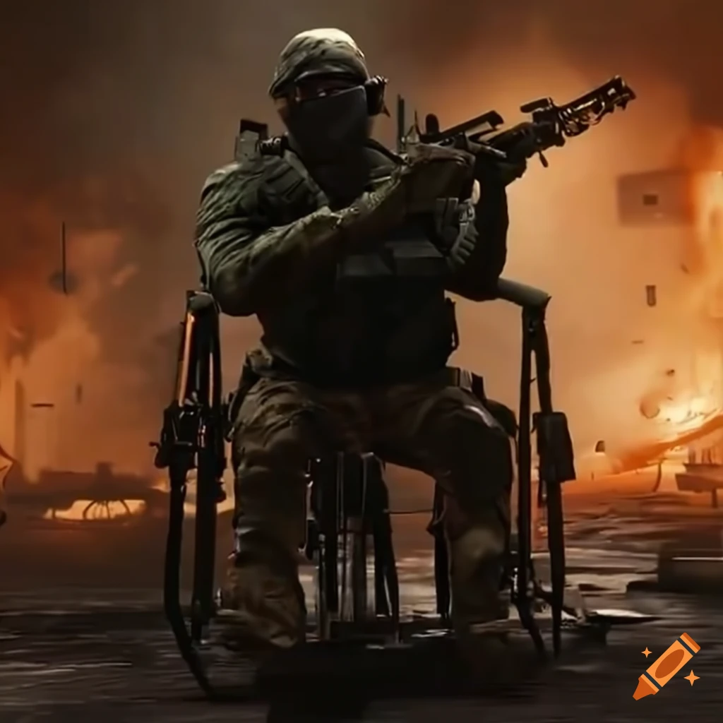 Person in a wheelchair playing call of duty warzone on Craiyon