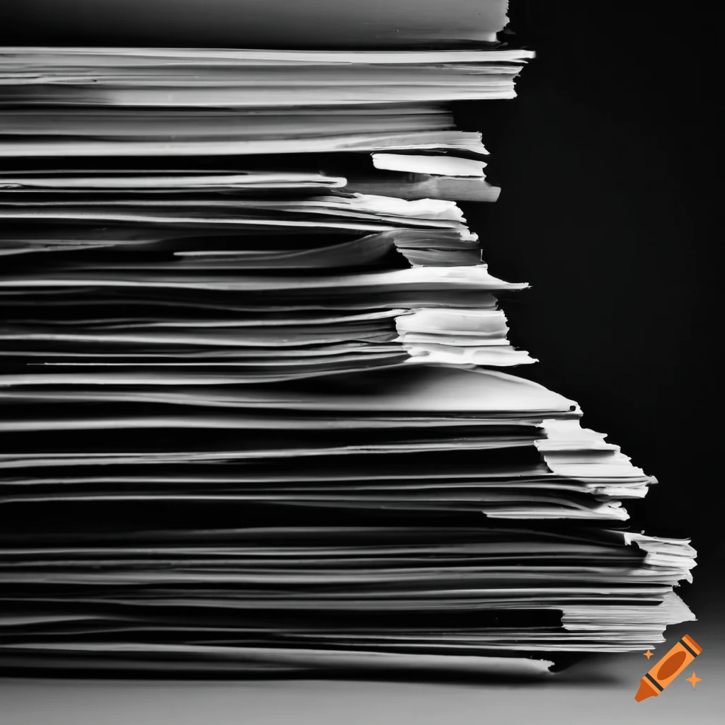 Monochrome stacks of paper on Craiyon