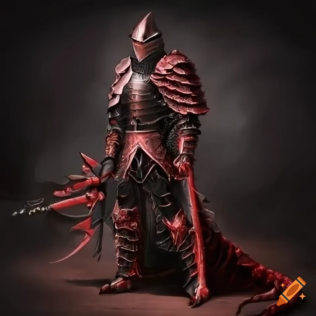 Knight in black and red dragon-themed armor on Craiyon