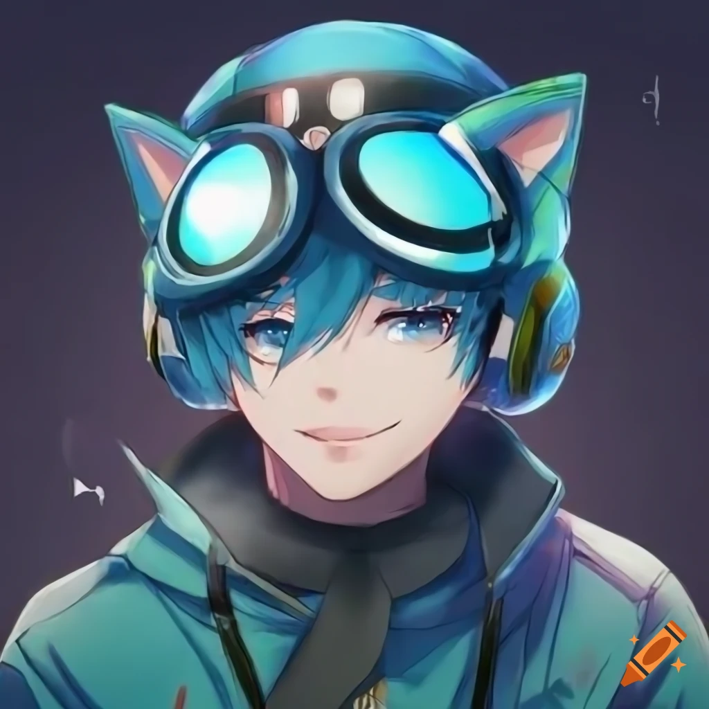 Anime character with cyan catboy pilot attire and Ukranian flag ...