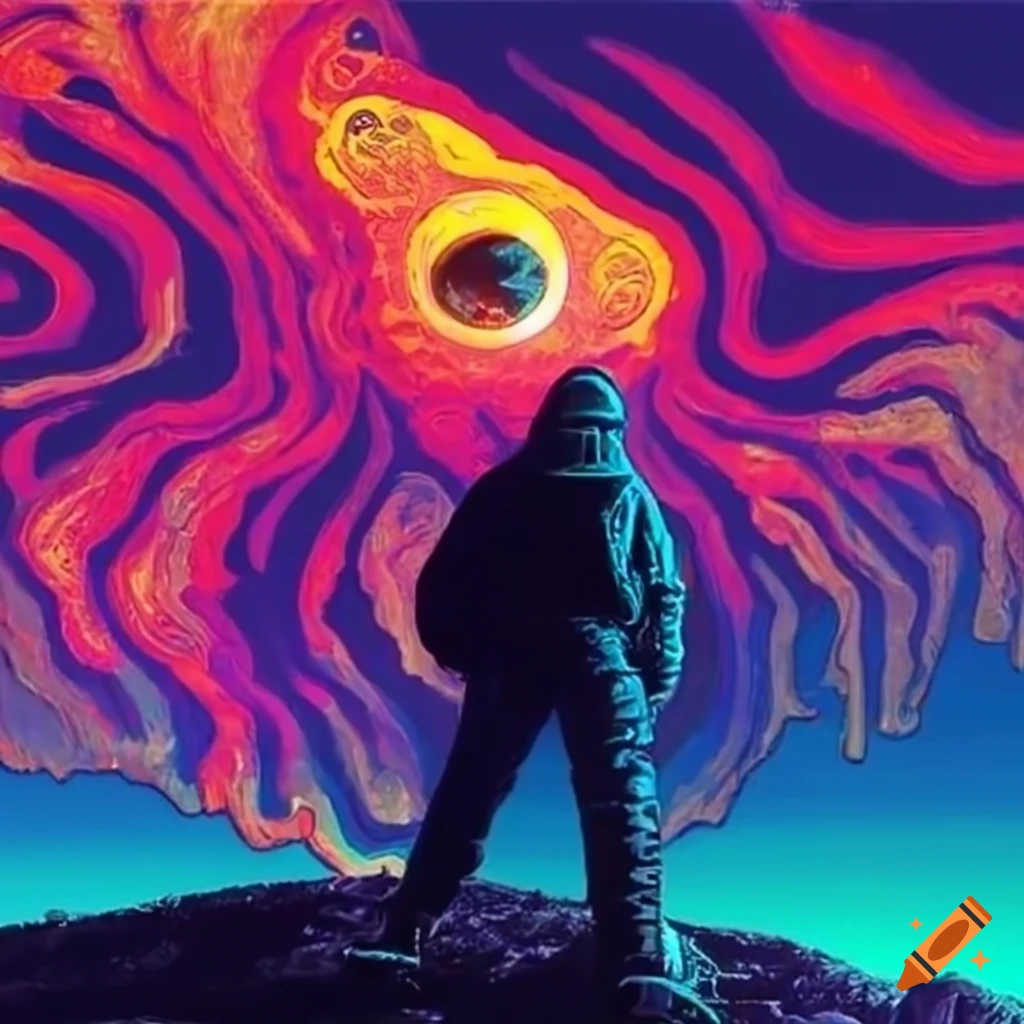 Lost astronaut looking outside space vehicle in space on Craiyon