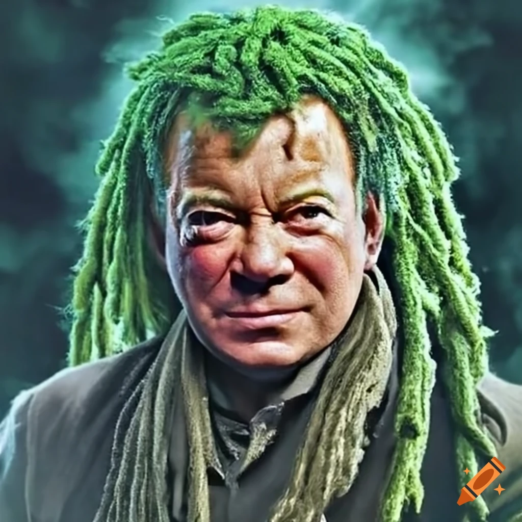 William shatner with unique green dreadlocks hairstyle on Craiyon