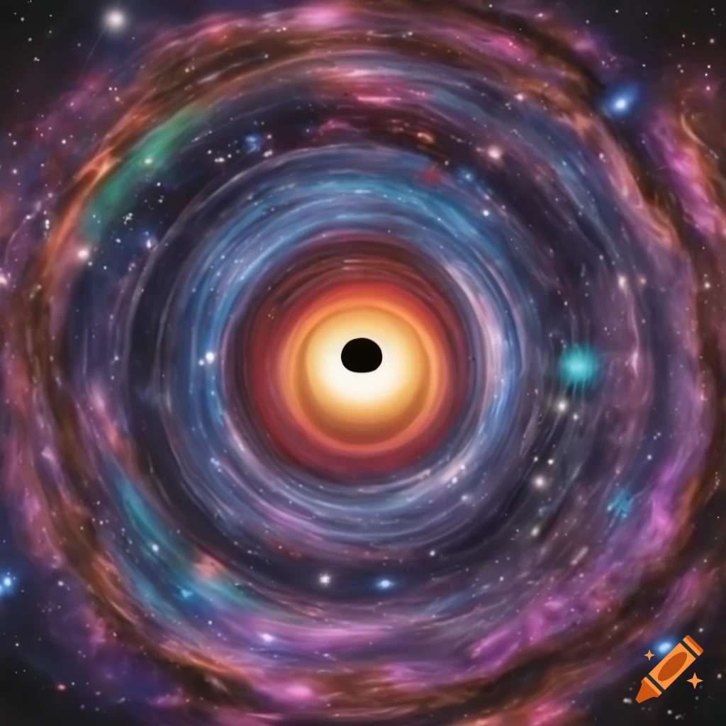 Mesmerizing cosmic realm with a black hole and shimmering stars on Craiyon
