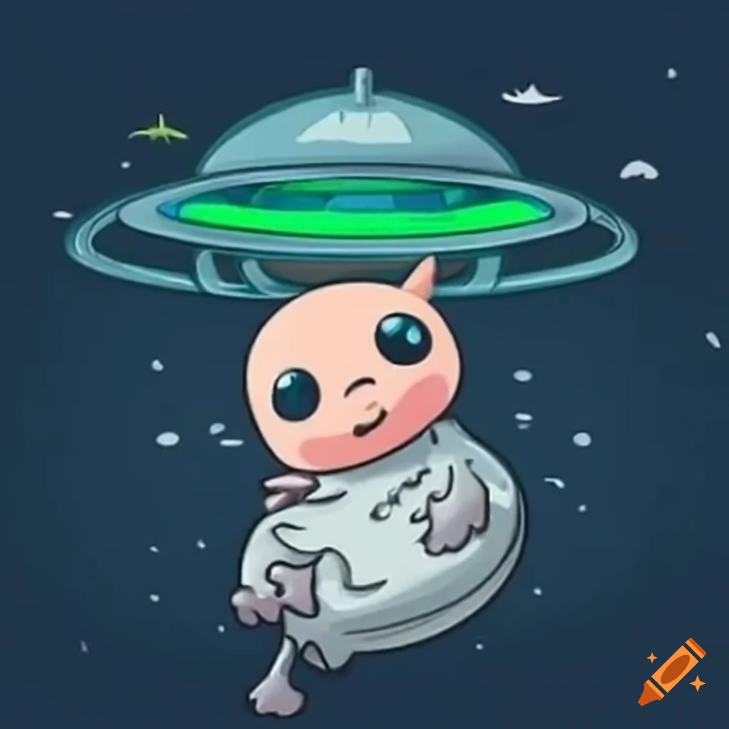 Alien holding a baby with a flying saucer abducting a cow in the ...