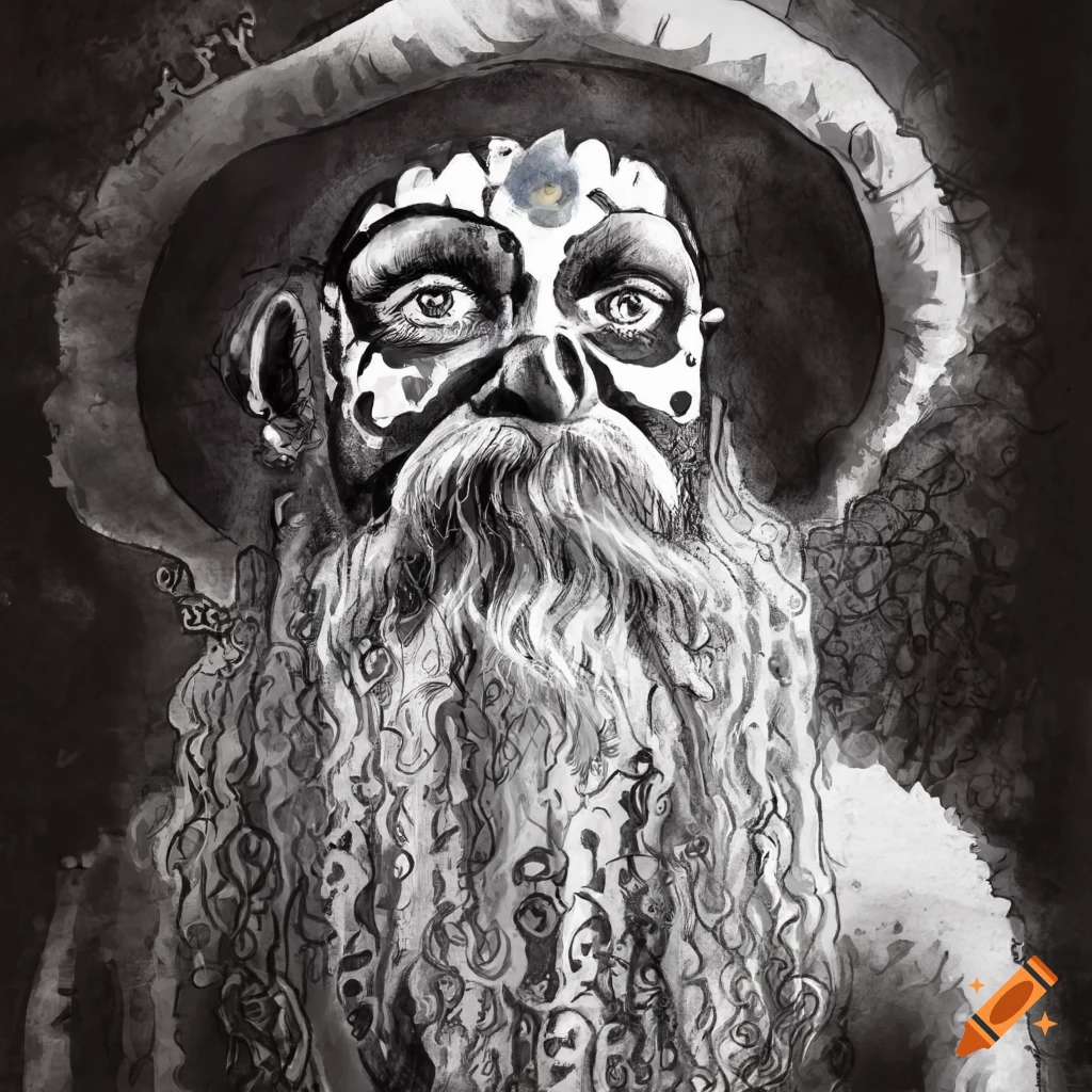 Hispanic man wearing a wizard's hat celebrating Dia de los Muertos on ...