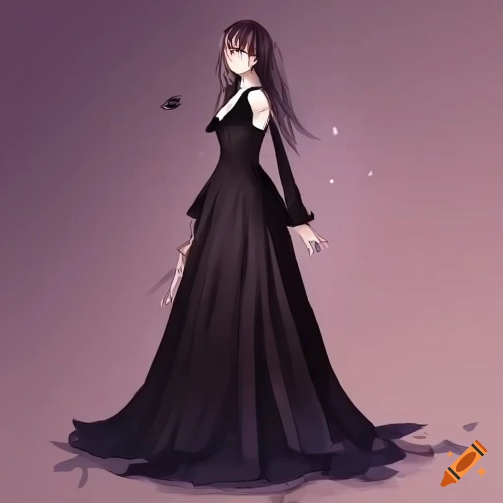 Elegant dress worn by a slender anime girl on Craiyon