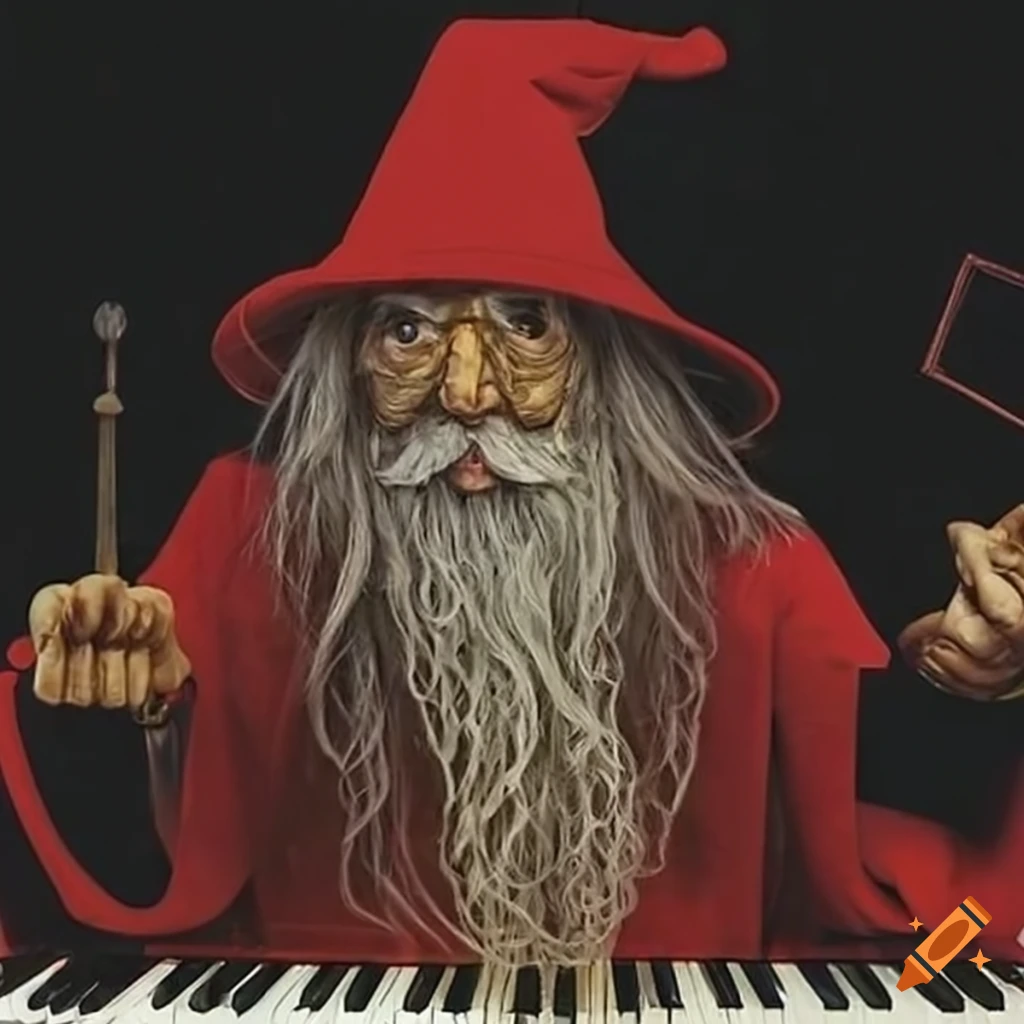 Wizard sculpted from piano parts on Craiyon