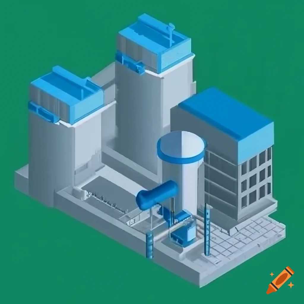 Isometric water extractor pump building on Craiyon