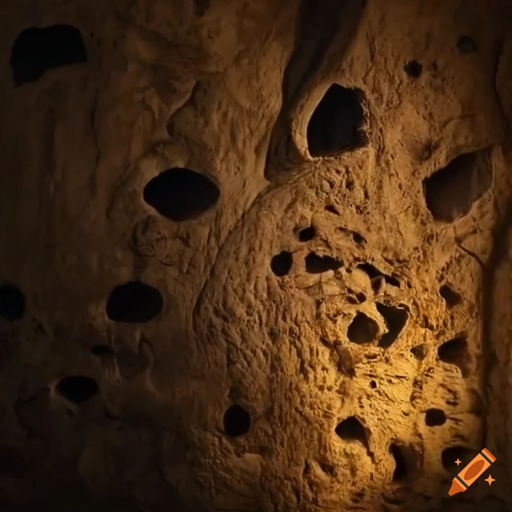 High definition texture of a natural stone cave wall with holes on Craiyon