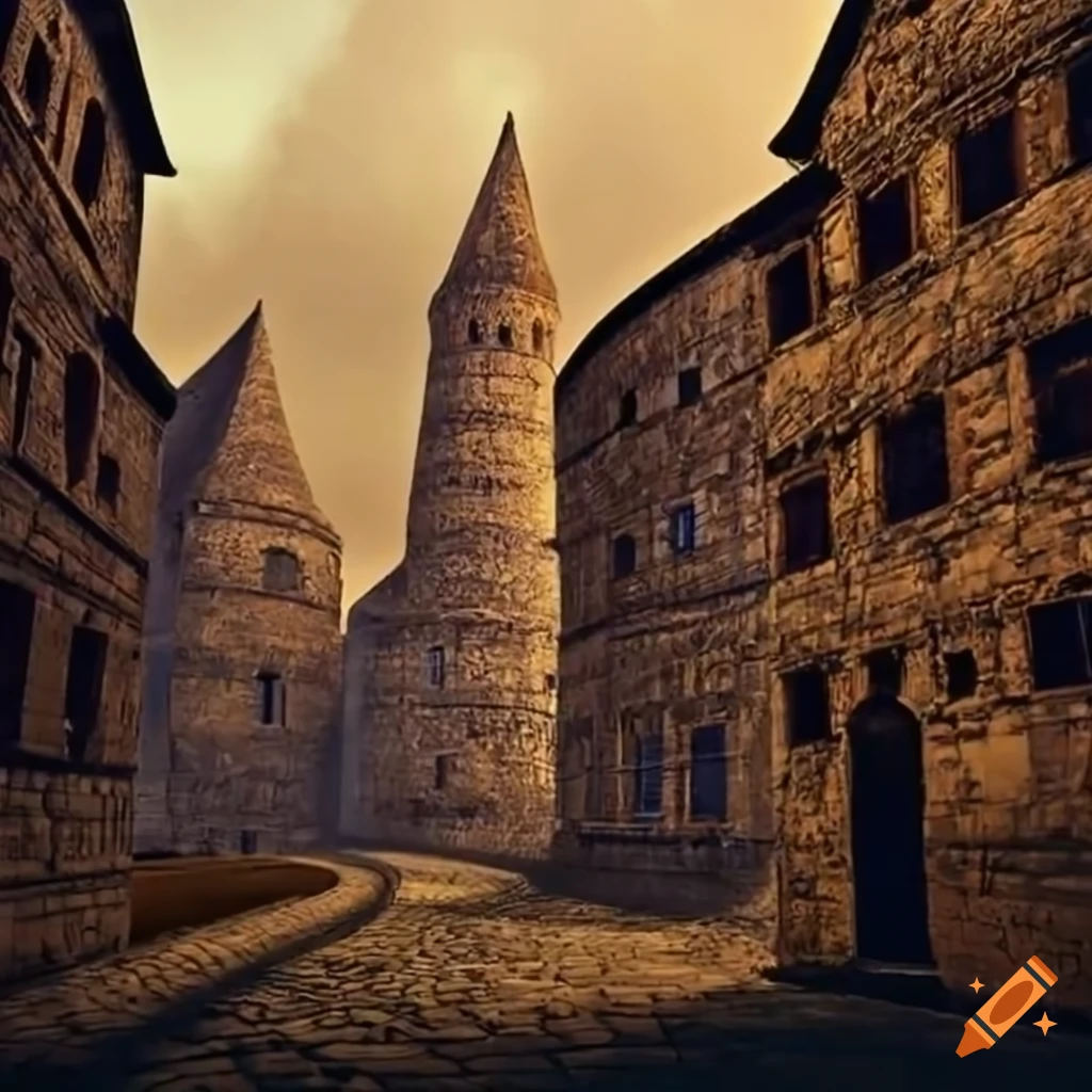 Medieval city with multiple circular layers made of stone on Craiyon