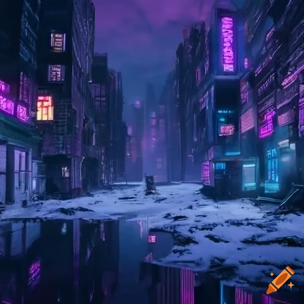 Cyberpunk rural area with snow on Craiyon