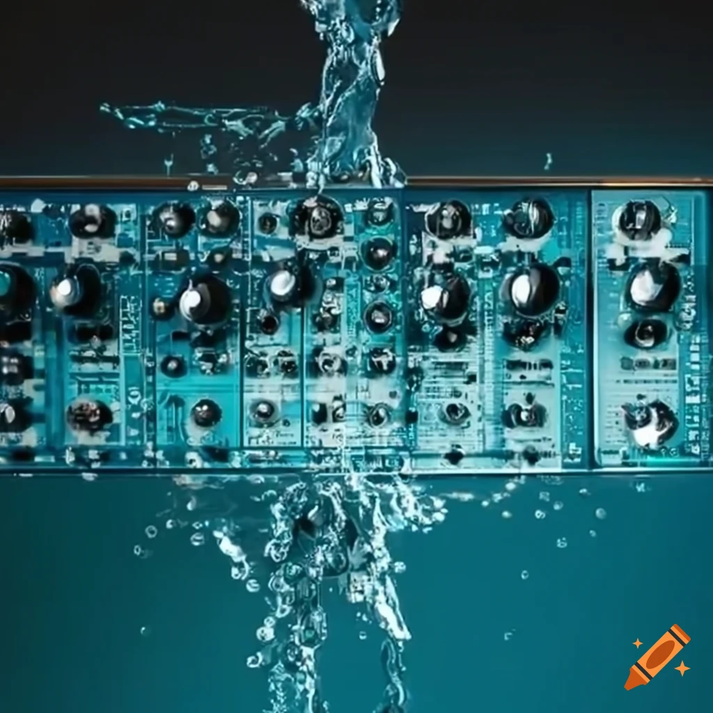 Modular synthesizer submerged in water on Craiyon