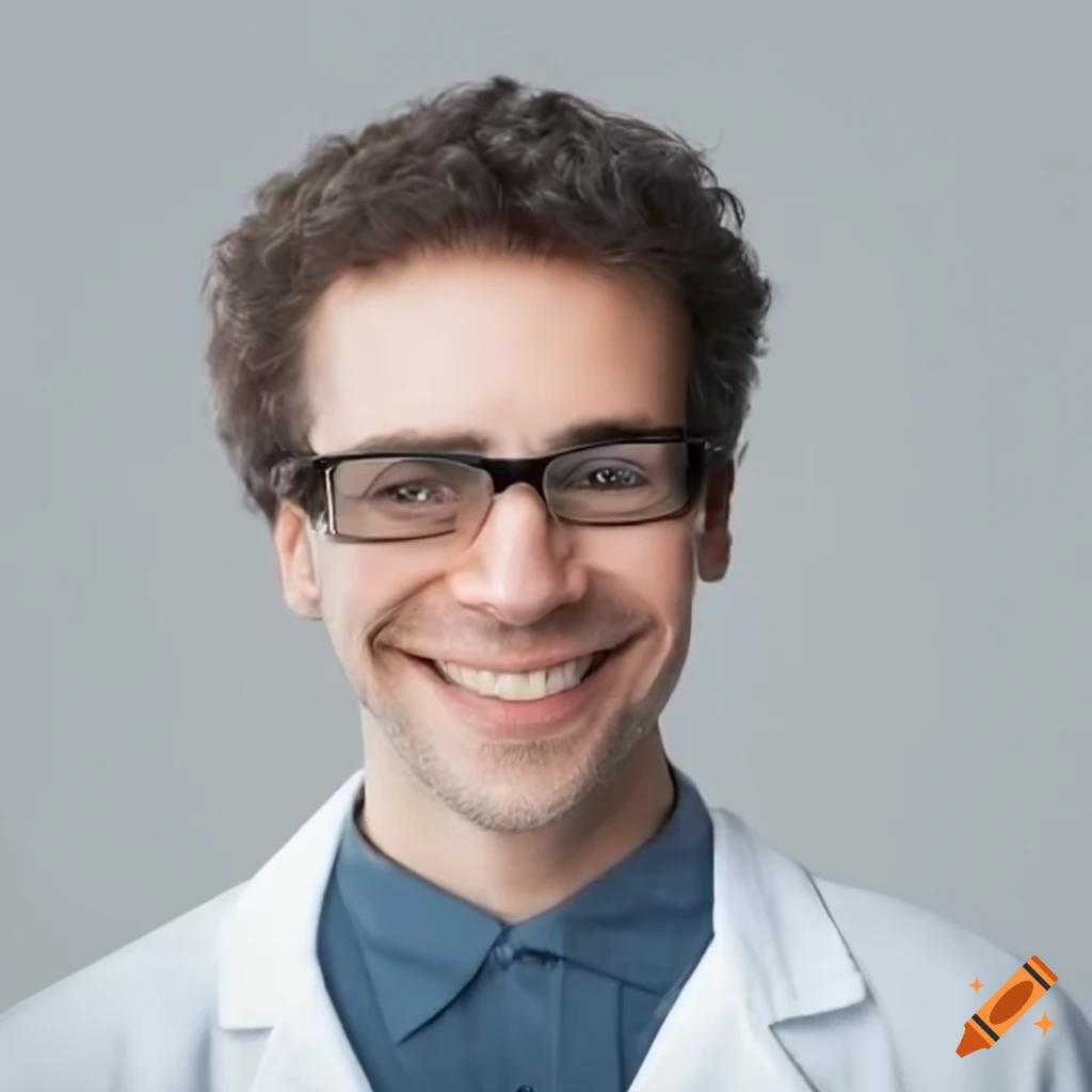 Handsome scientist man smiling on light gray background on Craiyon