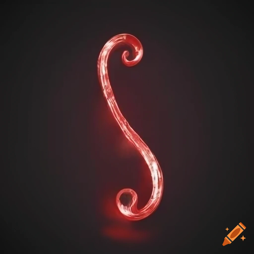 Shiny curved staff made of shimmering red metal against a black ...