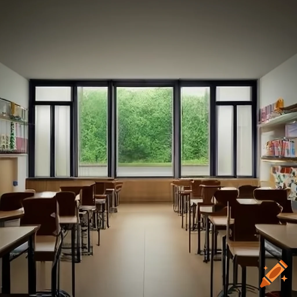 Tranquil classroom with natural light coming through the windows on Craiyon
