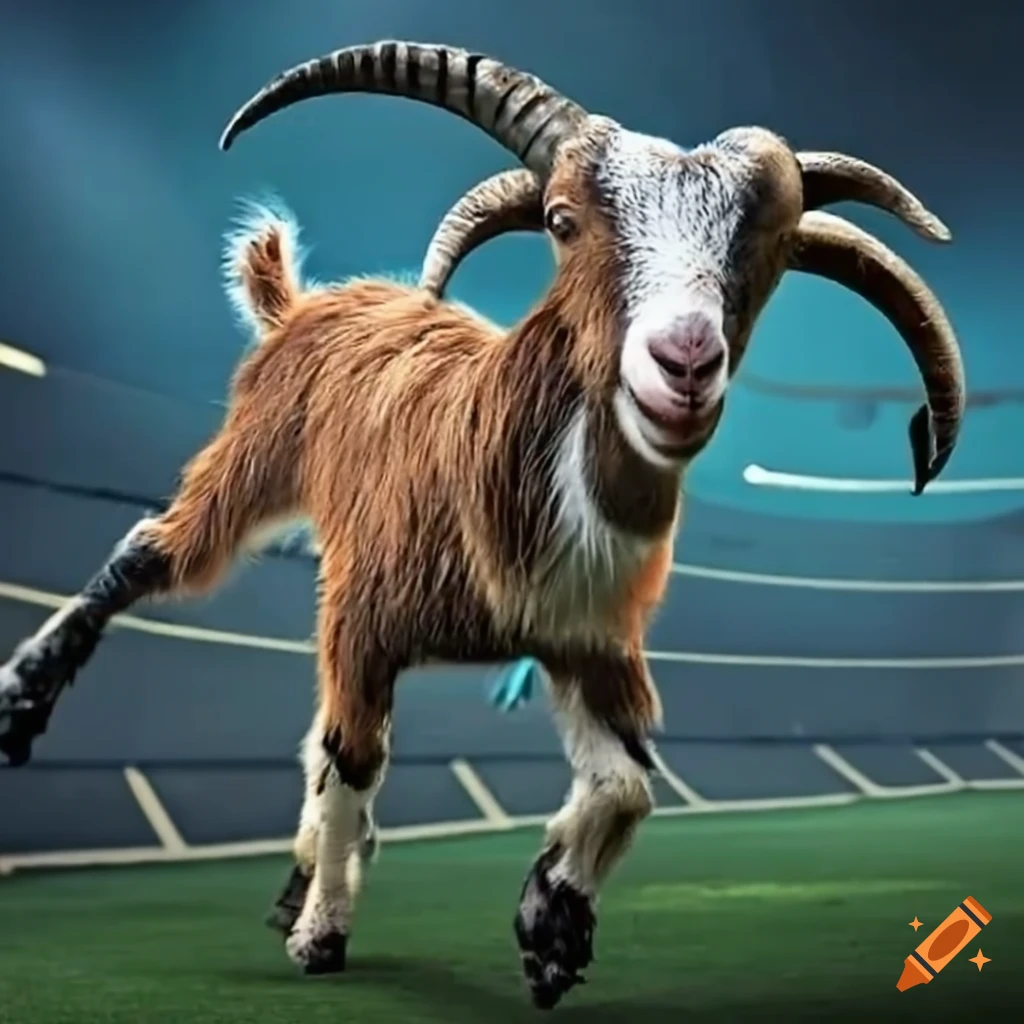 Goat playing football at wembley on Craiyon