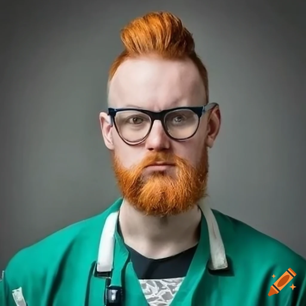 NHS paramedic with glasses, ginger undercut, and beard on Craiyon