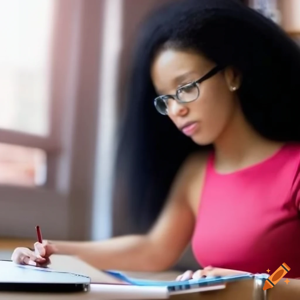 Jacqueline matter working at a laptop in a law library on Craiyon