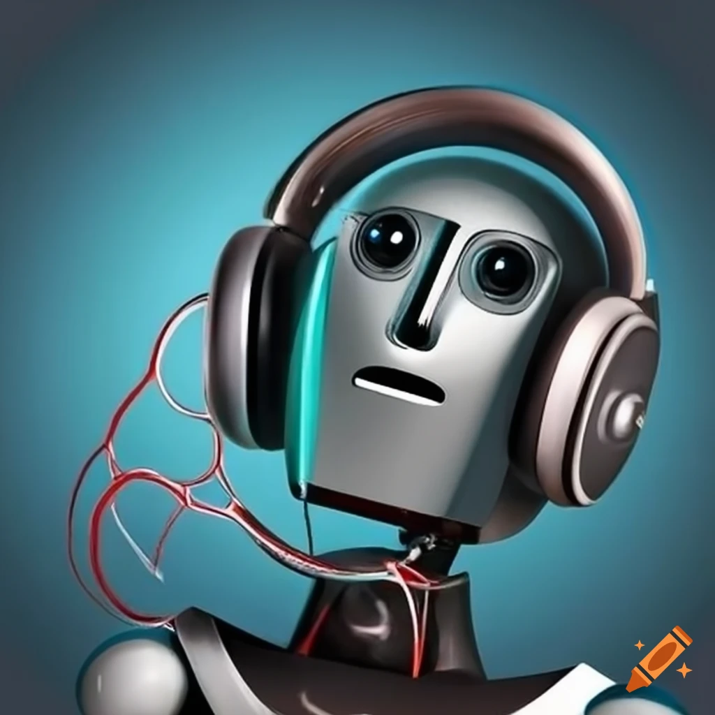 Robot with old ipod and headphones on Craiyon