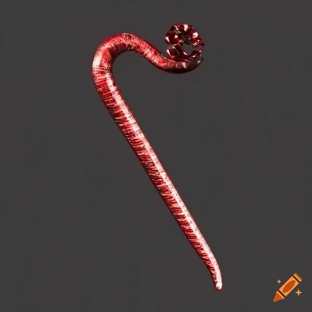 Shiny curved staff made of shimmering red metal against a black ...