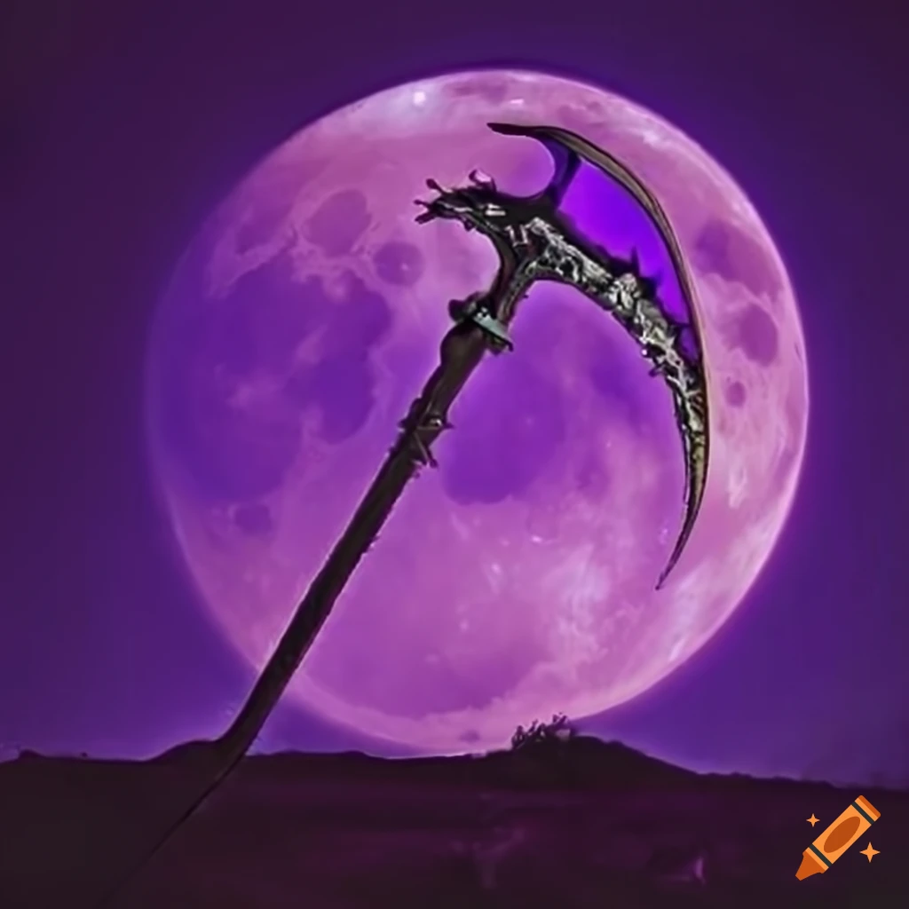 Purple scythe against the moon on Craiyon