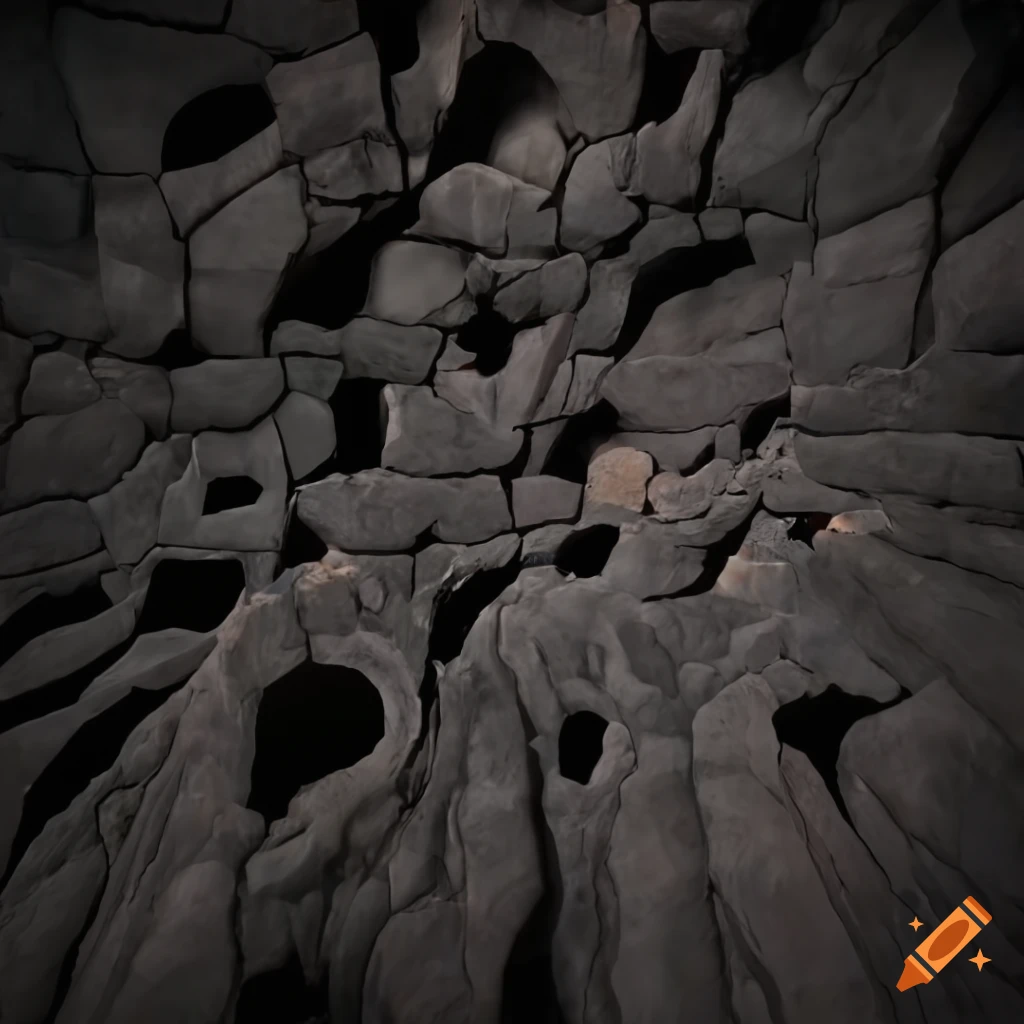 Dark eldritch flat stone cave wall with big holes texture on Craiyon