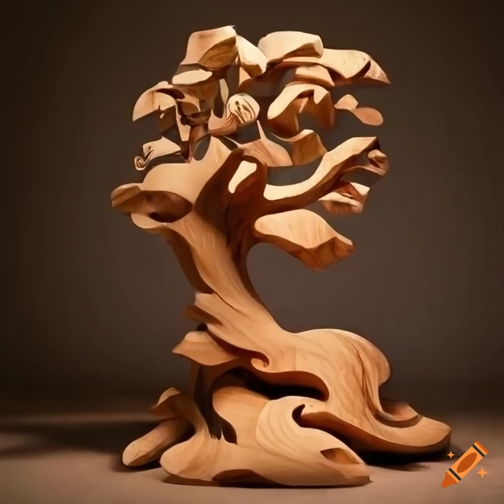 Tree sculpture made of wood on Craiyon