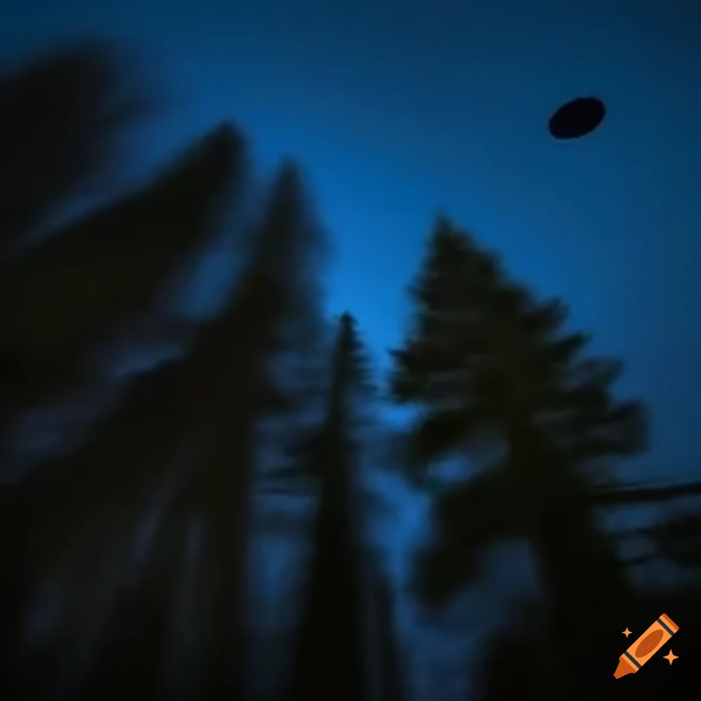 Ufo flying above dark trees on Craiyon