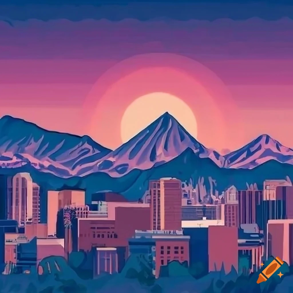 Denver colorado vice wave art style with mountains in the background on ...