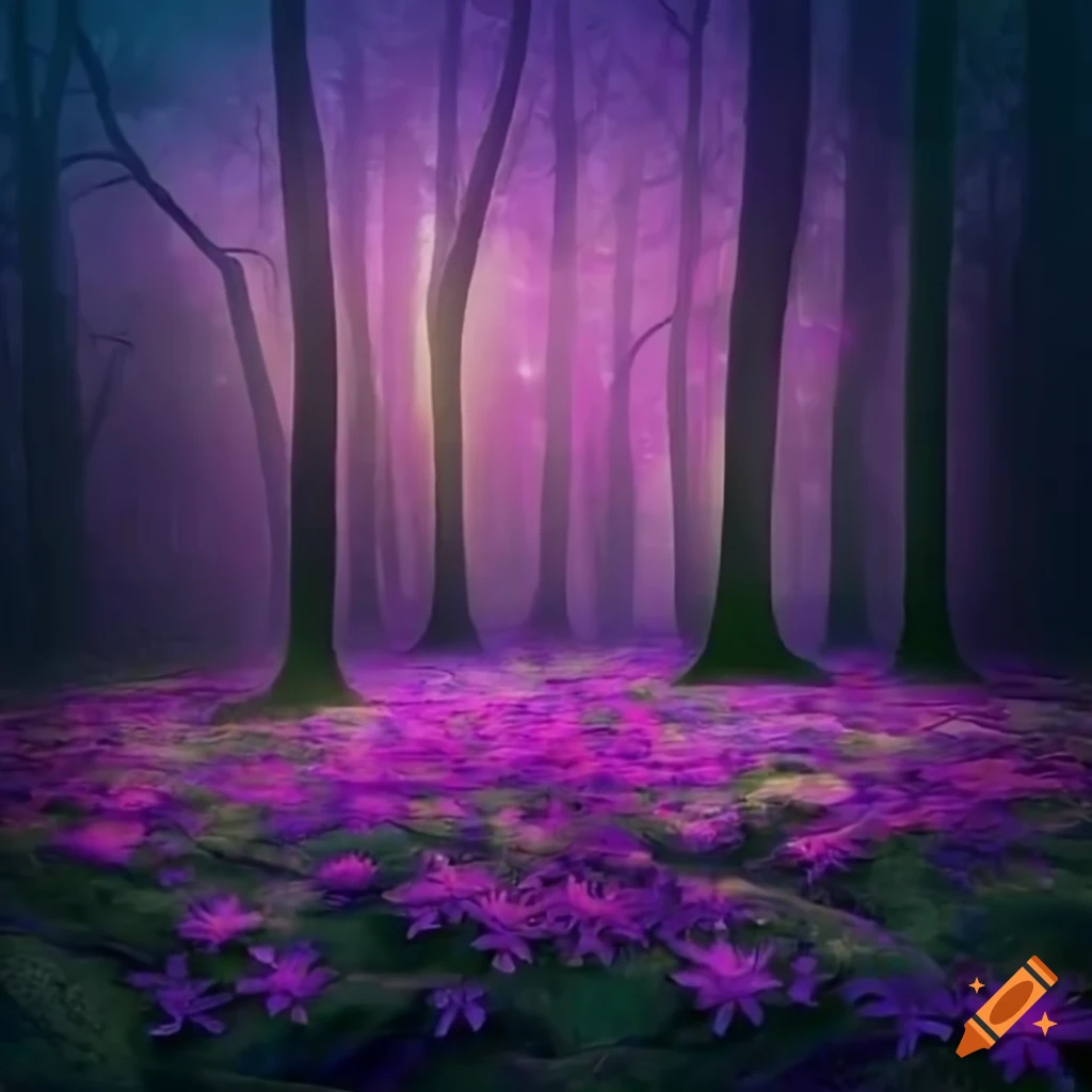 Bright enchanted magical forest with starflowers on the floor on Craiyon
