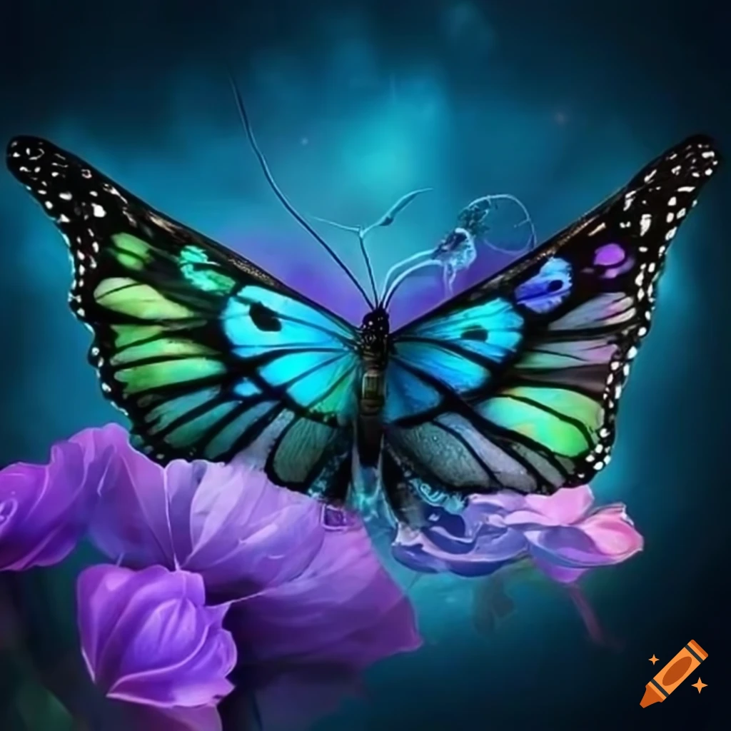 Beautiful butterfly in a fantasy setting on Craiyon