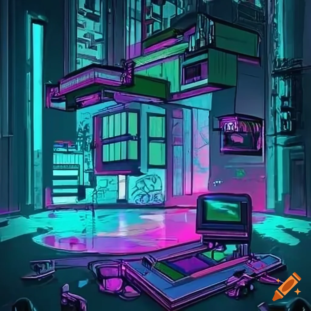 Vibrant neon-lit trap house in a futuristic cyberpunk world for Mix 11 ...
