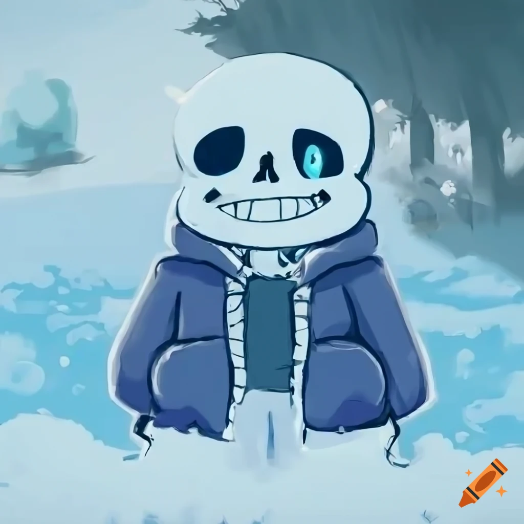 Cartoon-style sans character with sharp details in snowdin forest on ...