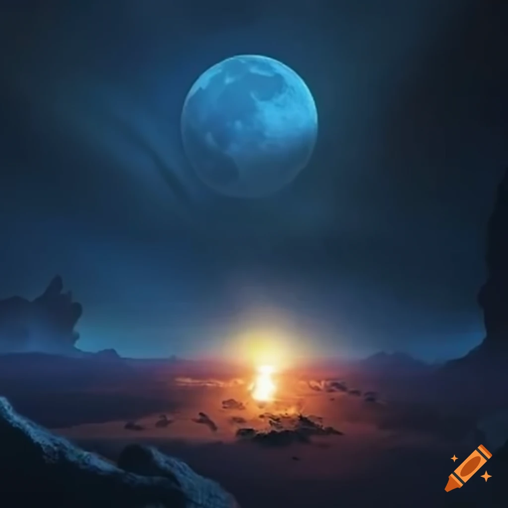 Otherworldly fire erupting on the surface of the moon on Craiyon