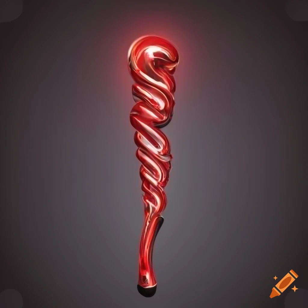 Shimmering red metal curved staff on black background on Craiyon