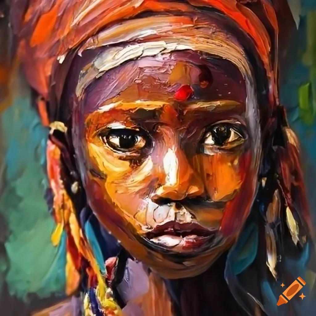 Fulani girl portrayed in impasto oil painting on Craiyon