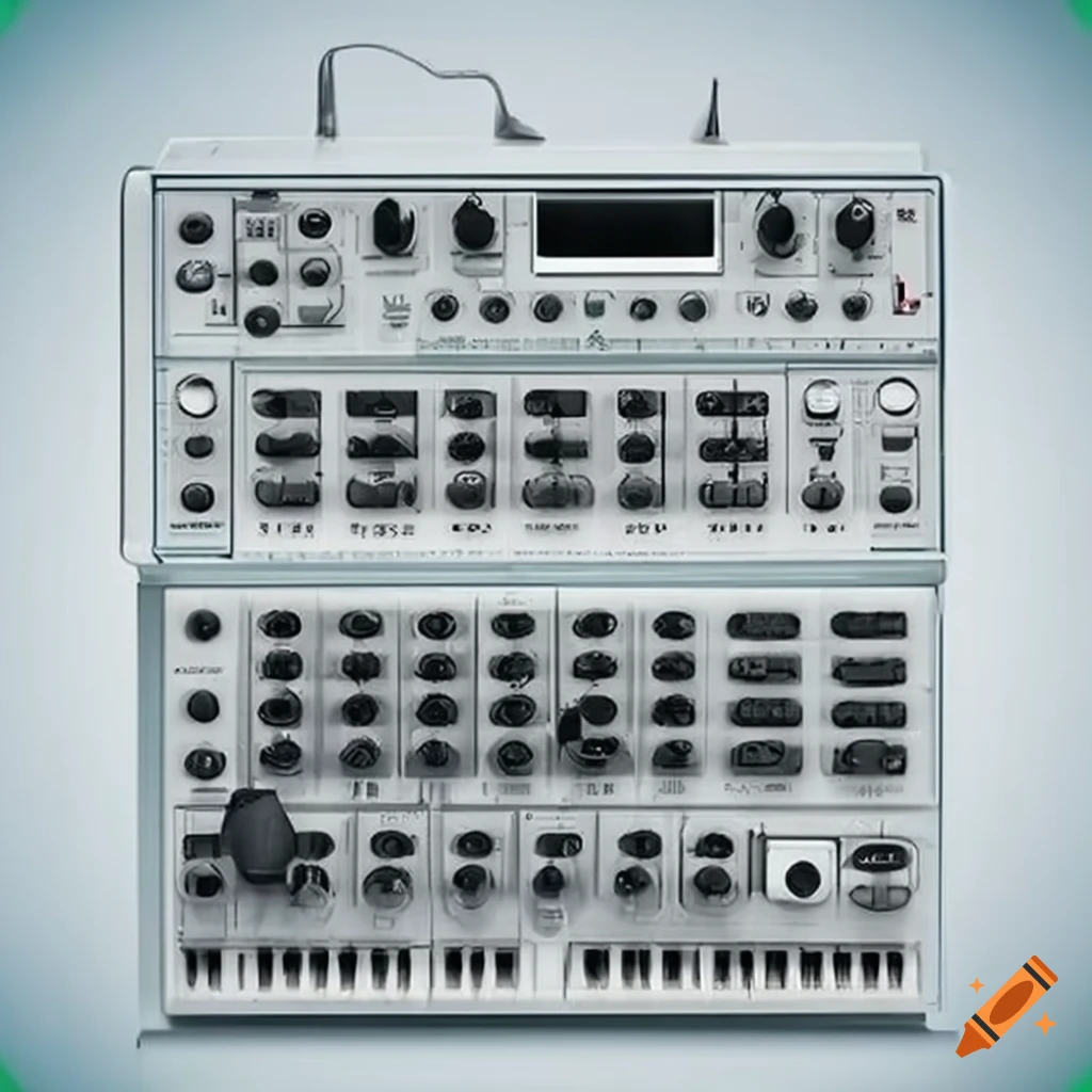 White modular synthesizer made from nintendo on a white background on ...