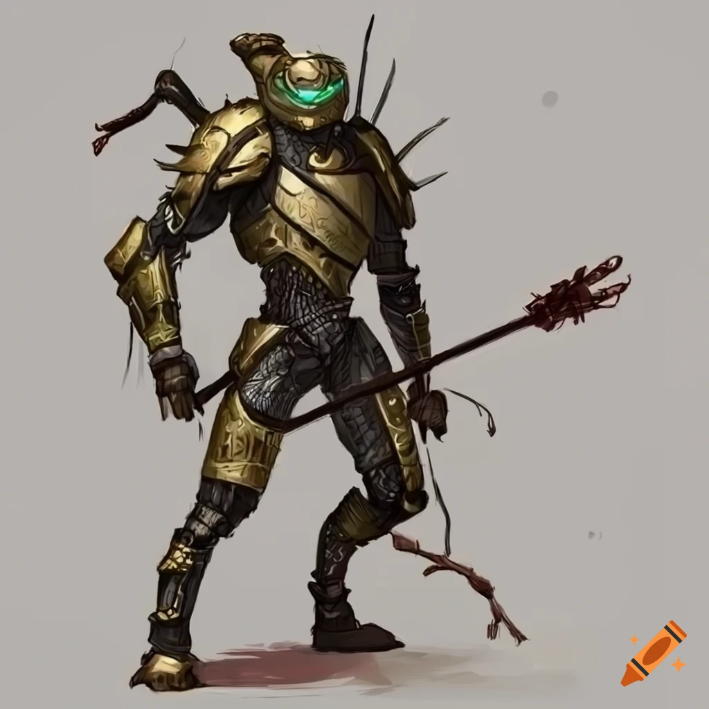 Detailed art of a stick bug warrior in advanced armor on Craiyon